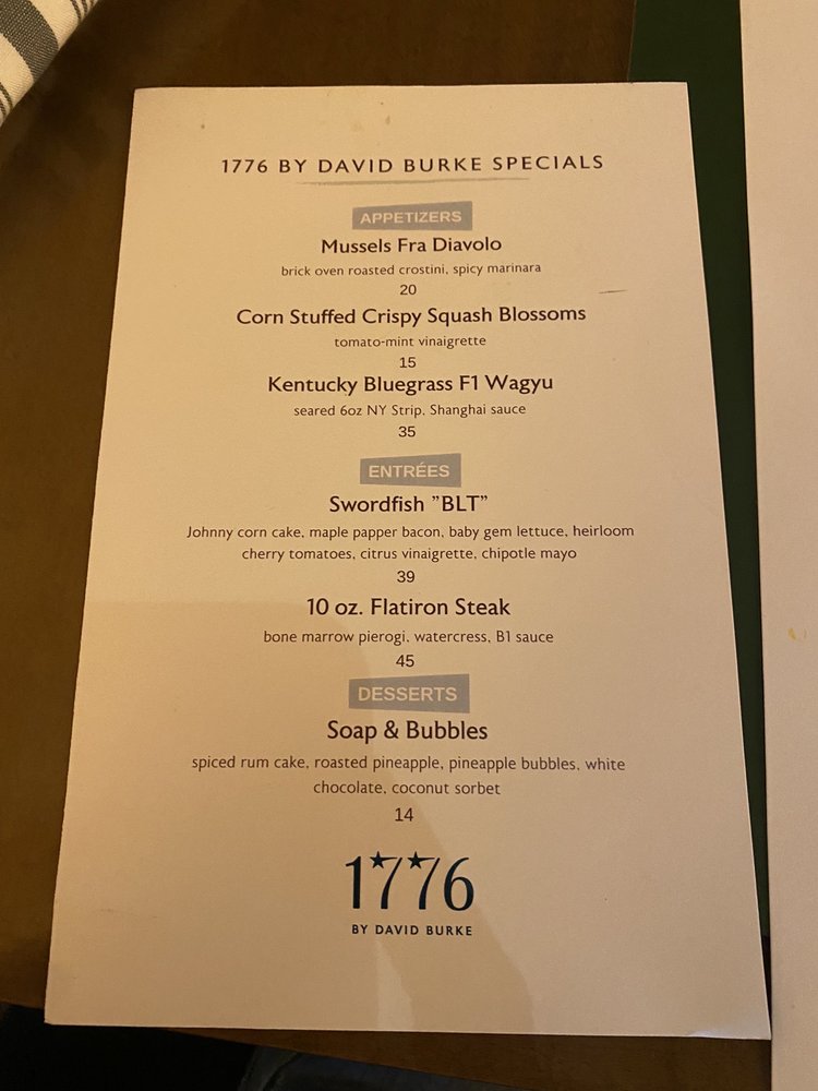 1776 by David Burke Menu (Full Menu Update 2026)