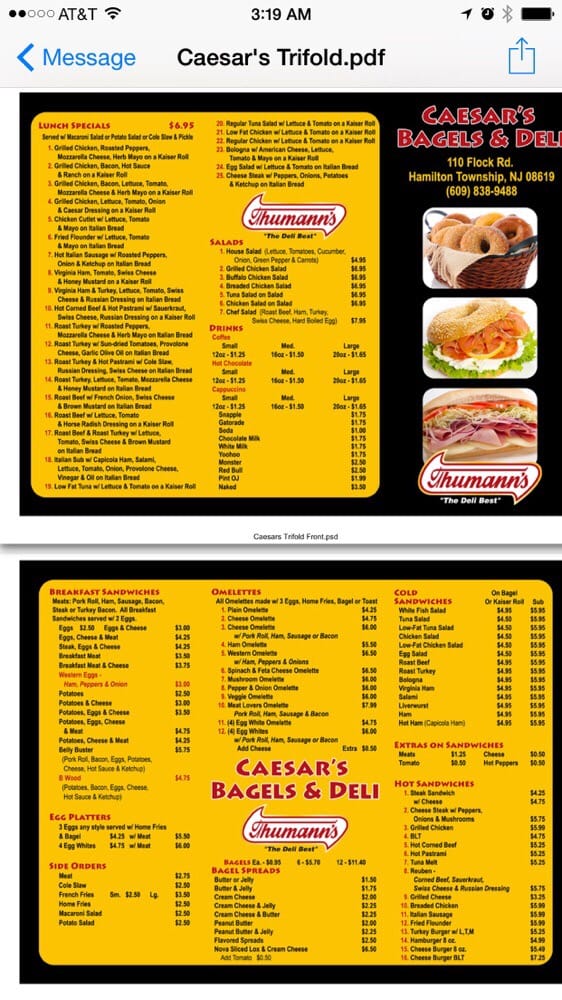 Caesar's Bagels Deli Menu (Full Menu Update 2026)
