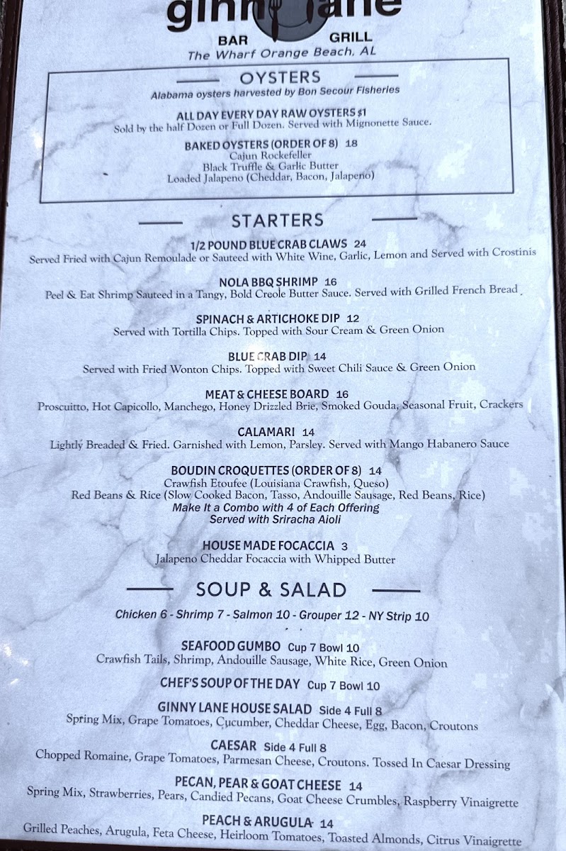 Ginny Lane Bar and Grill Menu (Full Menu Update 2026)