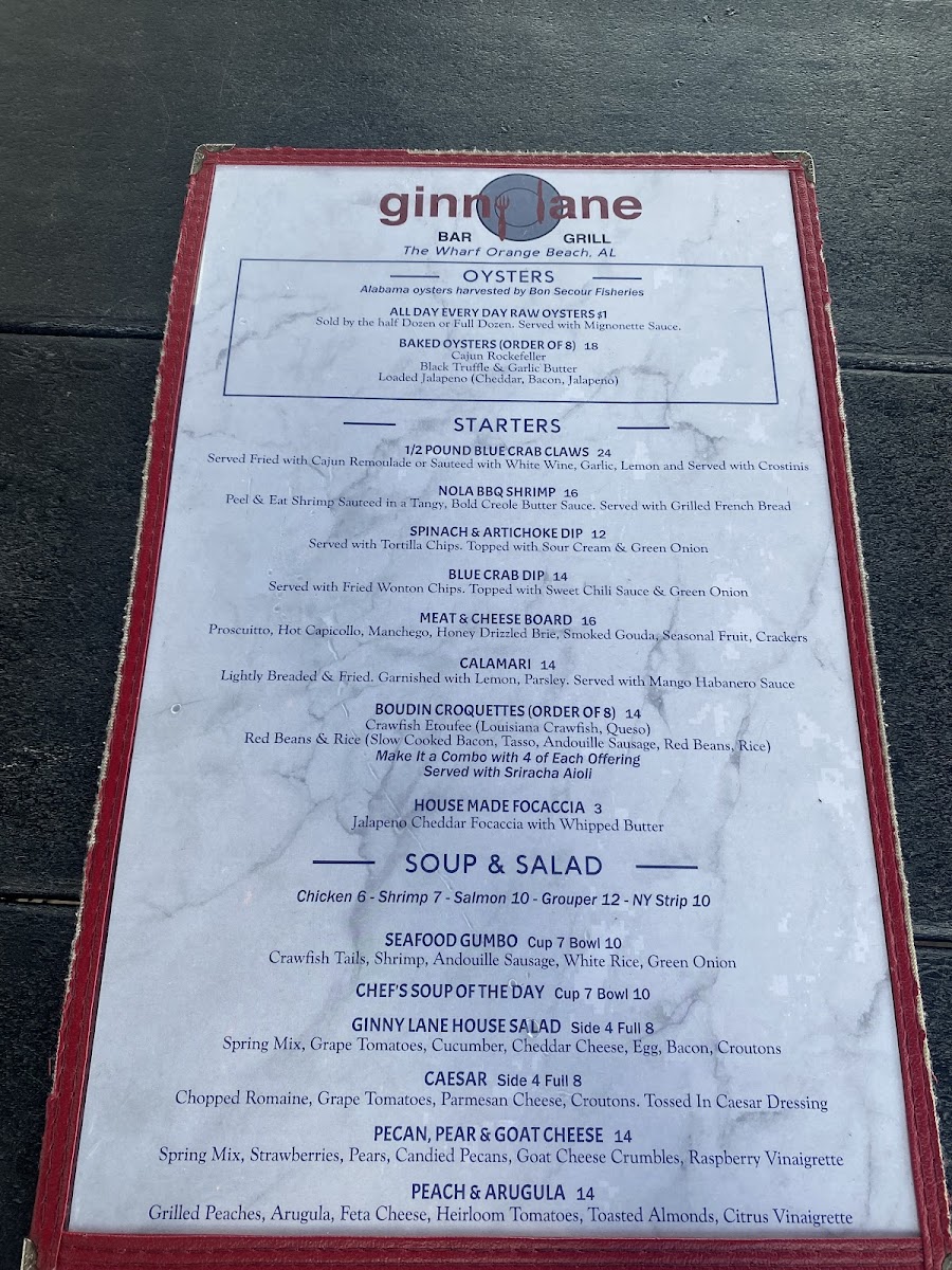 Ginny Lane Bar and Grill Menu (Full Menu Update 2026)