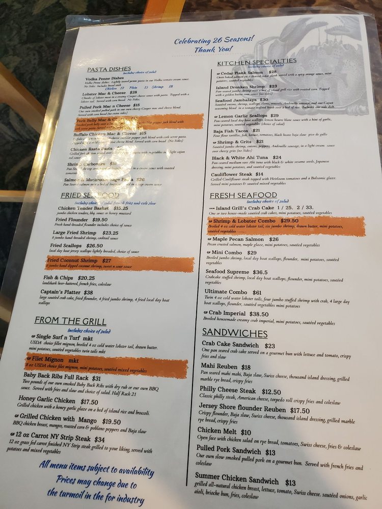 Island Grill Seafood Steakhouse Menu (Full Menu Update 2026)